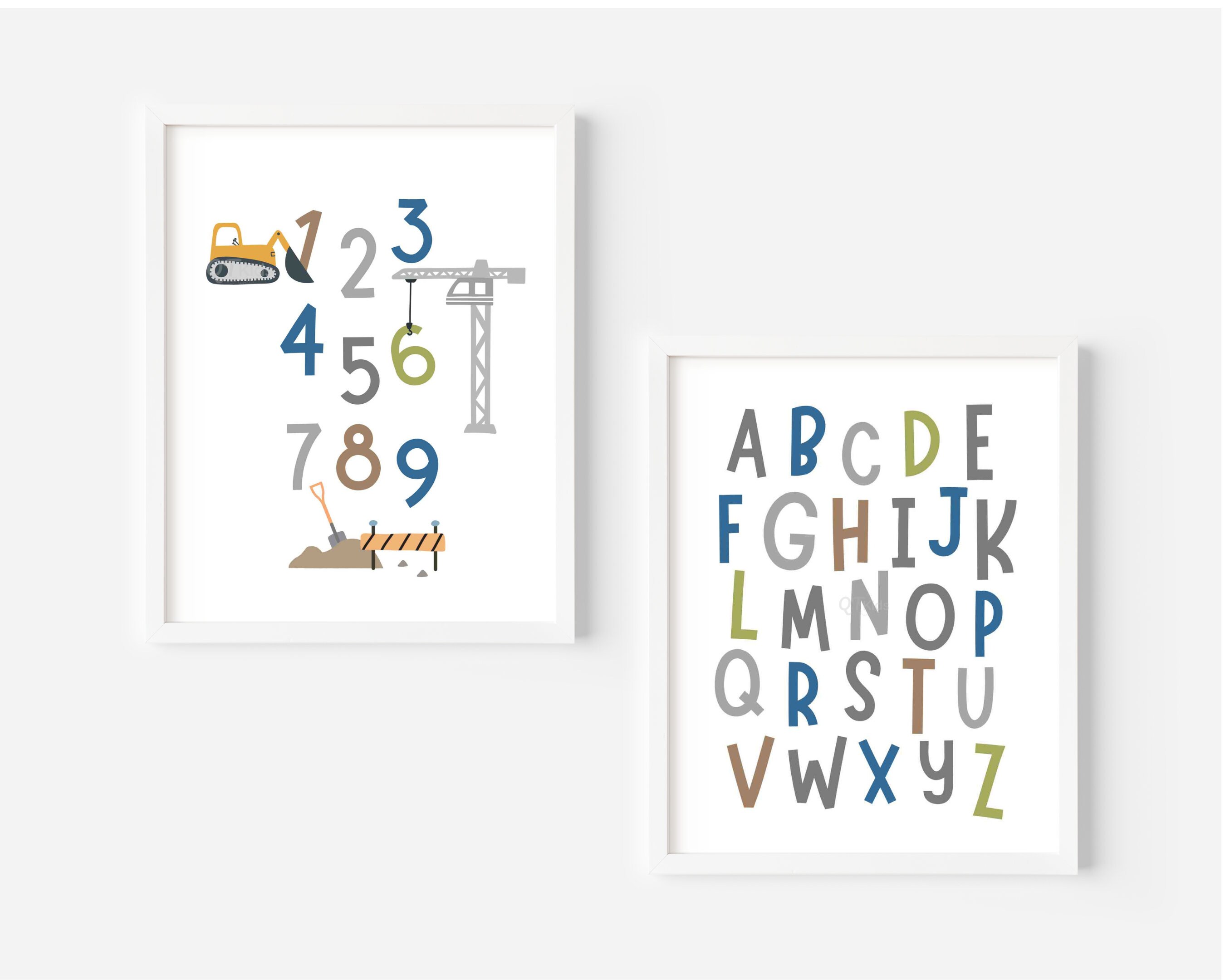 Construction Truck Alphabet Numbers Prints Set of 6, Boy Room Printable ...