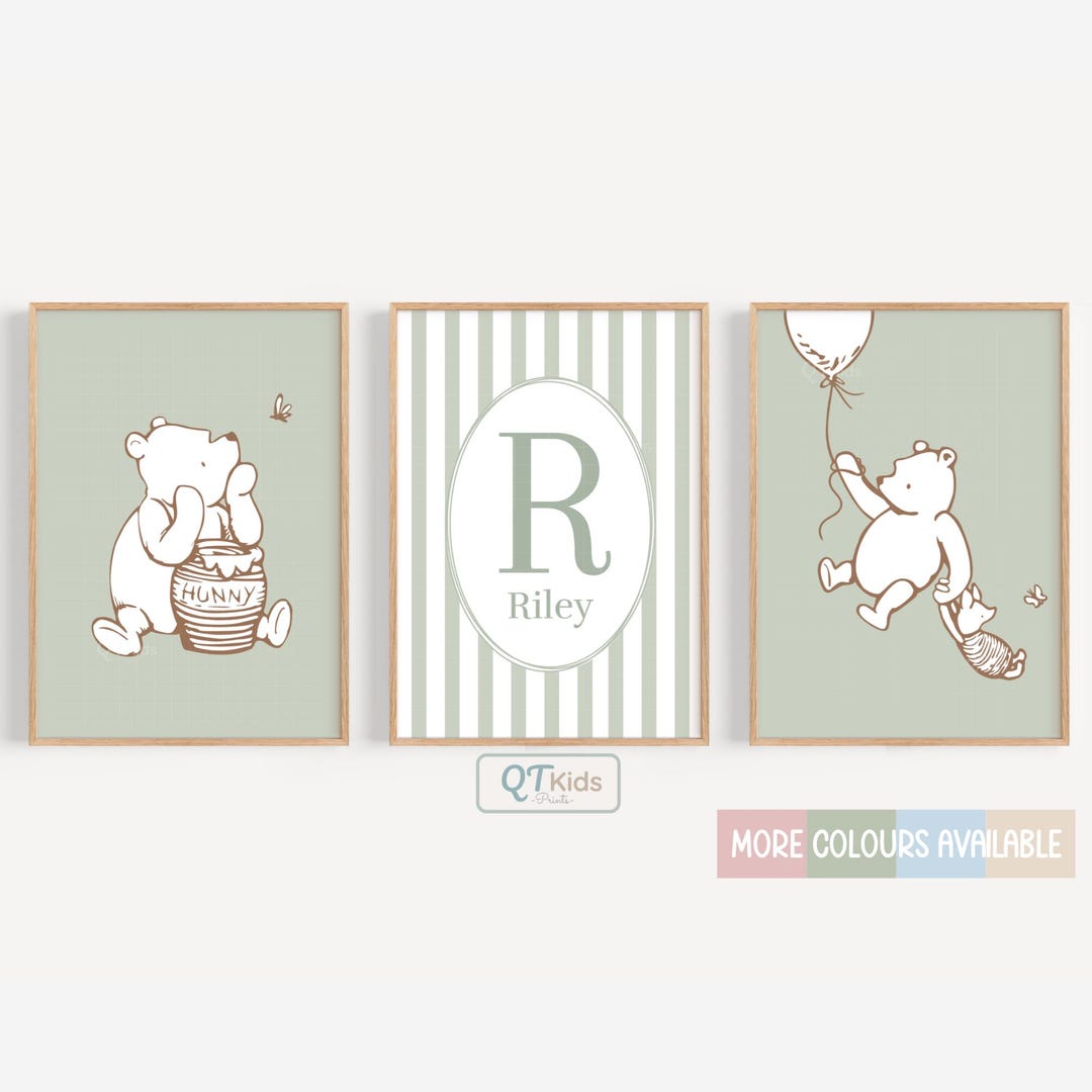 Winnie the Pooh Nursery Prints, Personalized Classic Pooh Printable ...
