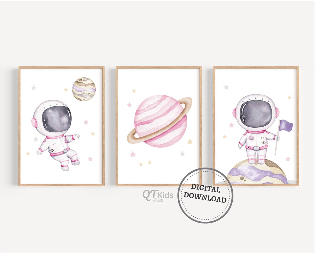 Pink Outer Space Nursery Prints, Girl Room Printable Wall Art, Playroom ...