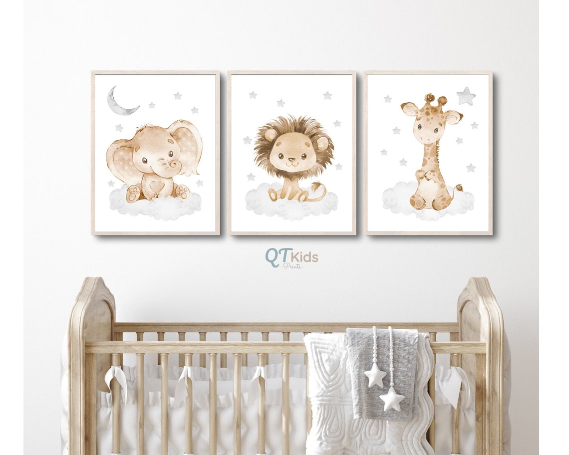 Gender Neutral Animal Nursery Prints Elephant Lion Giraffe - Etsy