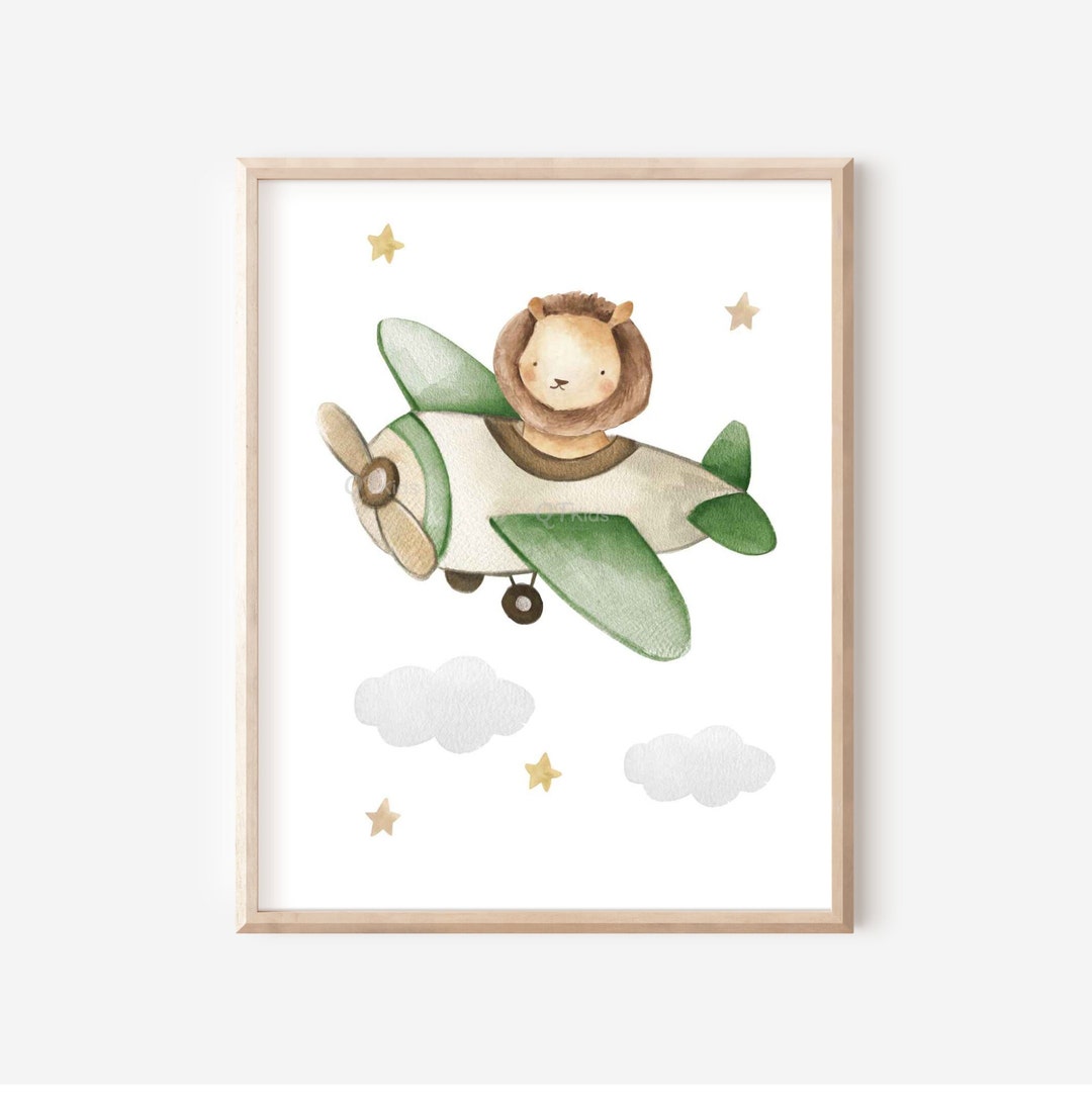 Lion Flying Airplane Print, Boy Nursery Room Print, Safari Animals ...