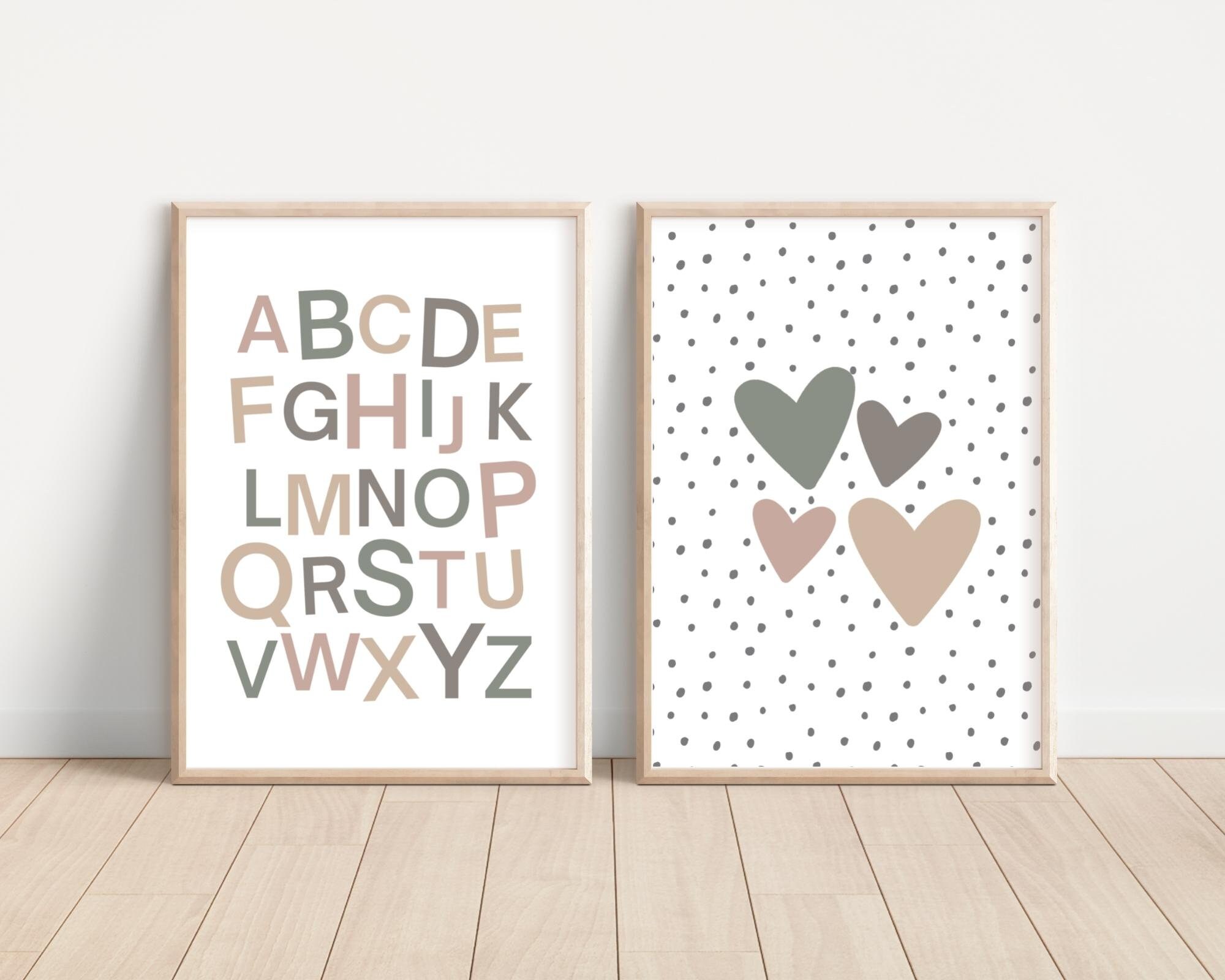 Neutral Alphabet Number Posters, Boho Rainbow Print, Gender Neutral ...