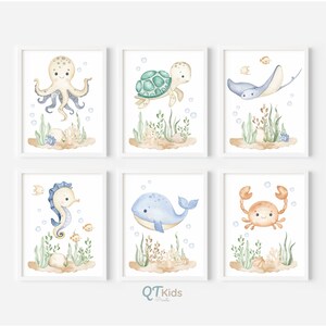 Under the Sea Nursery Prints, Nautical Ocean Animal Posters, Neutral ...