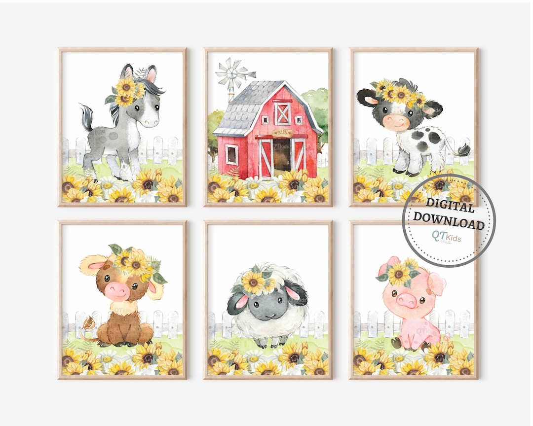 Farm Animal Prints, Farm Nursery Printable Wall Art, Watercolour ...
