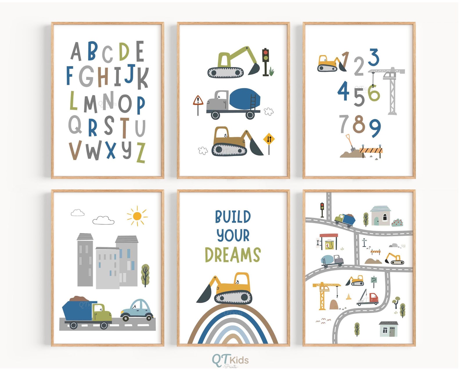 Construction Truck Alphabet Numbers Prints Set of 6, Boy Room Printable ...