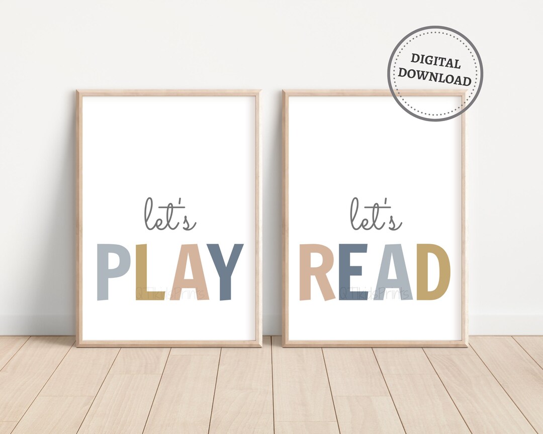 Lets Read Lets Play Prints, Neutral Kids Room Wall Art, Boho Nursery ...