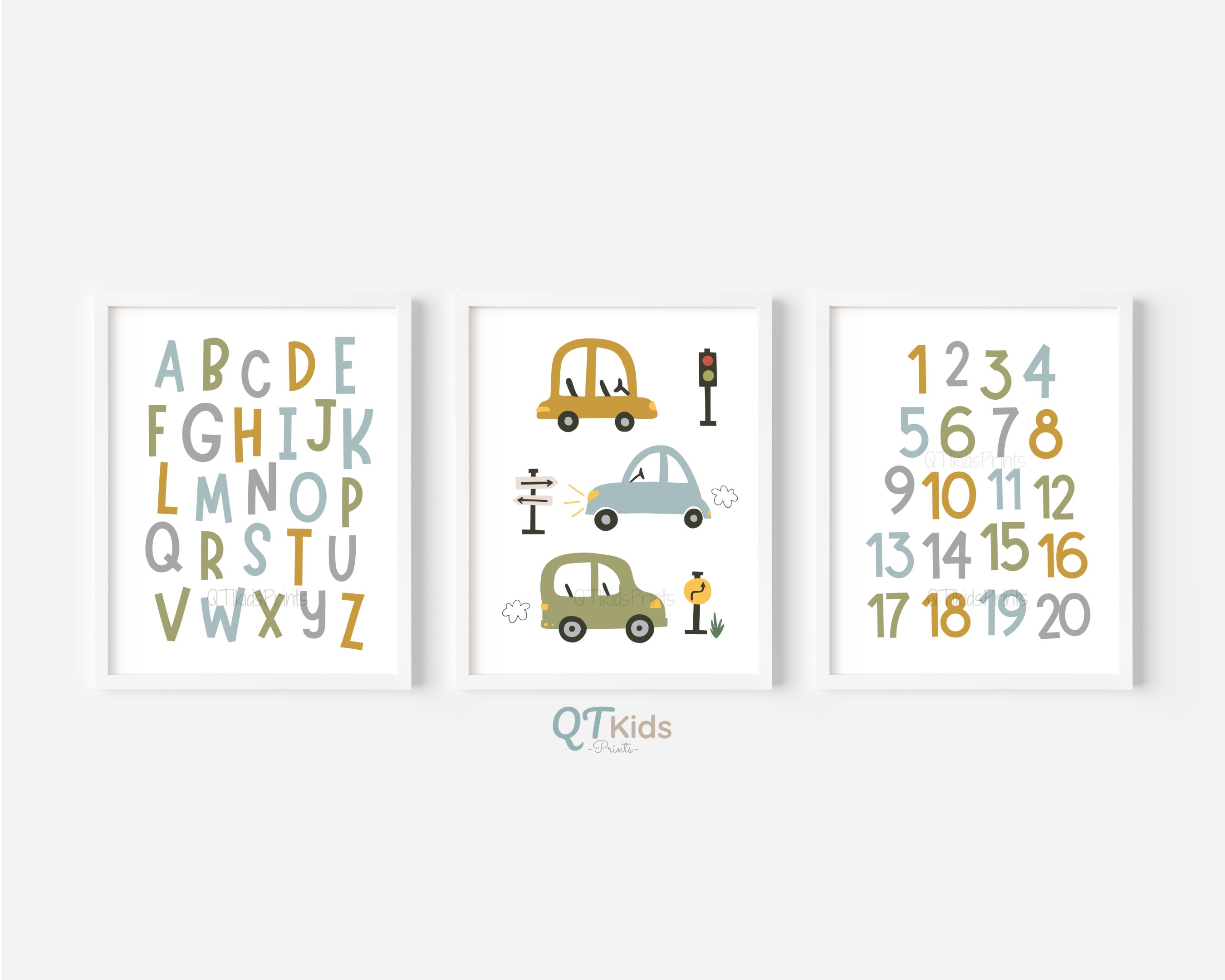 Alphabet Numbers Prints Set of 3, Boy Room Printable Wall Art, Toddler ...