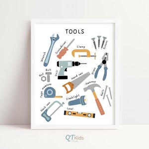 Construction Nursery Print, Toddler Boy Playroom Decor, Hand Tools ...