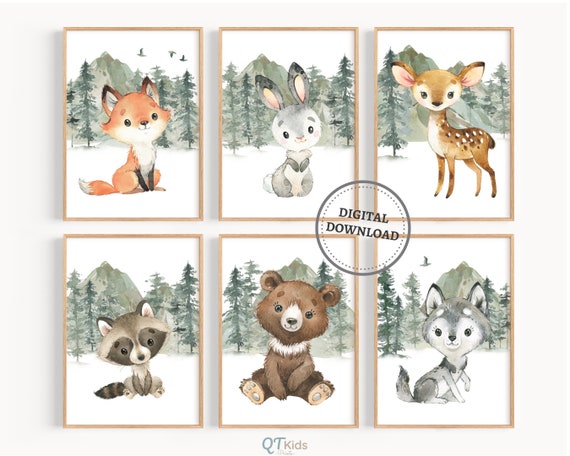 Woodland Animal Prints Forest Animal Nursery Wall Art - Etsy