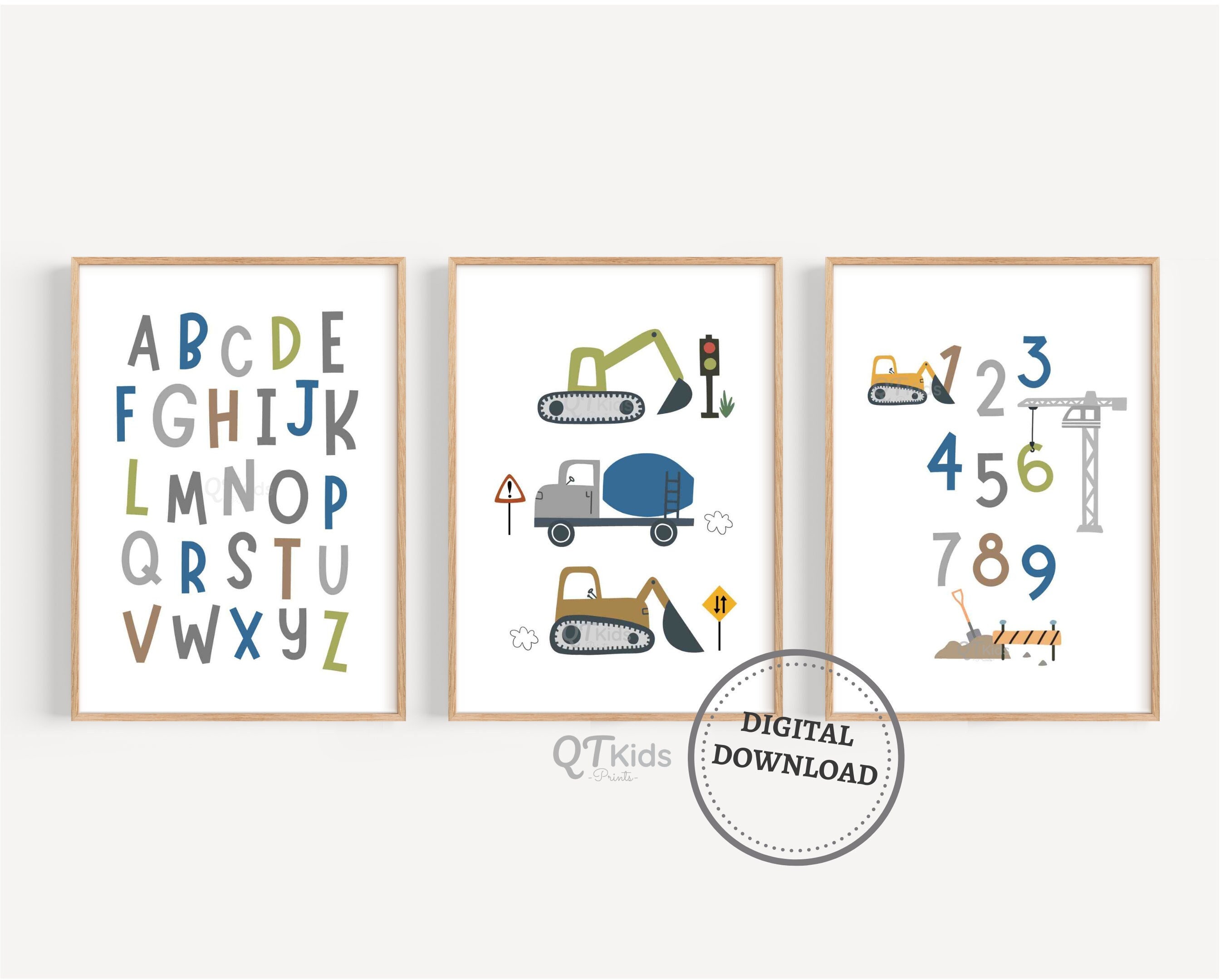 Construction Alphabet Numbers Prints Set of 3 Boy Room - Etsy