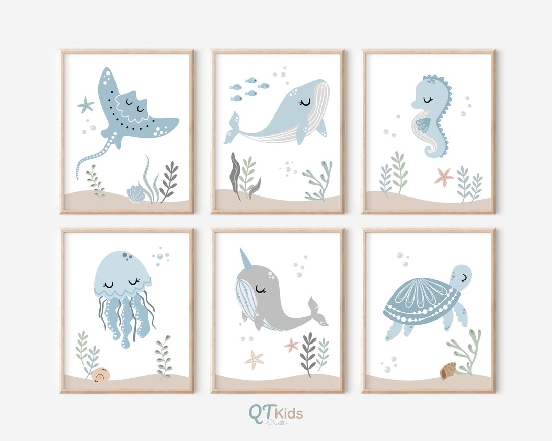 Under the Sea Nursery Prints, Ocean Animal Printable Wall Art, Neutral ...