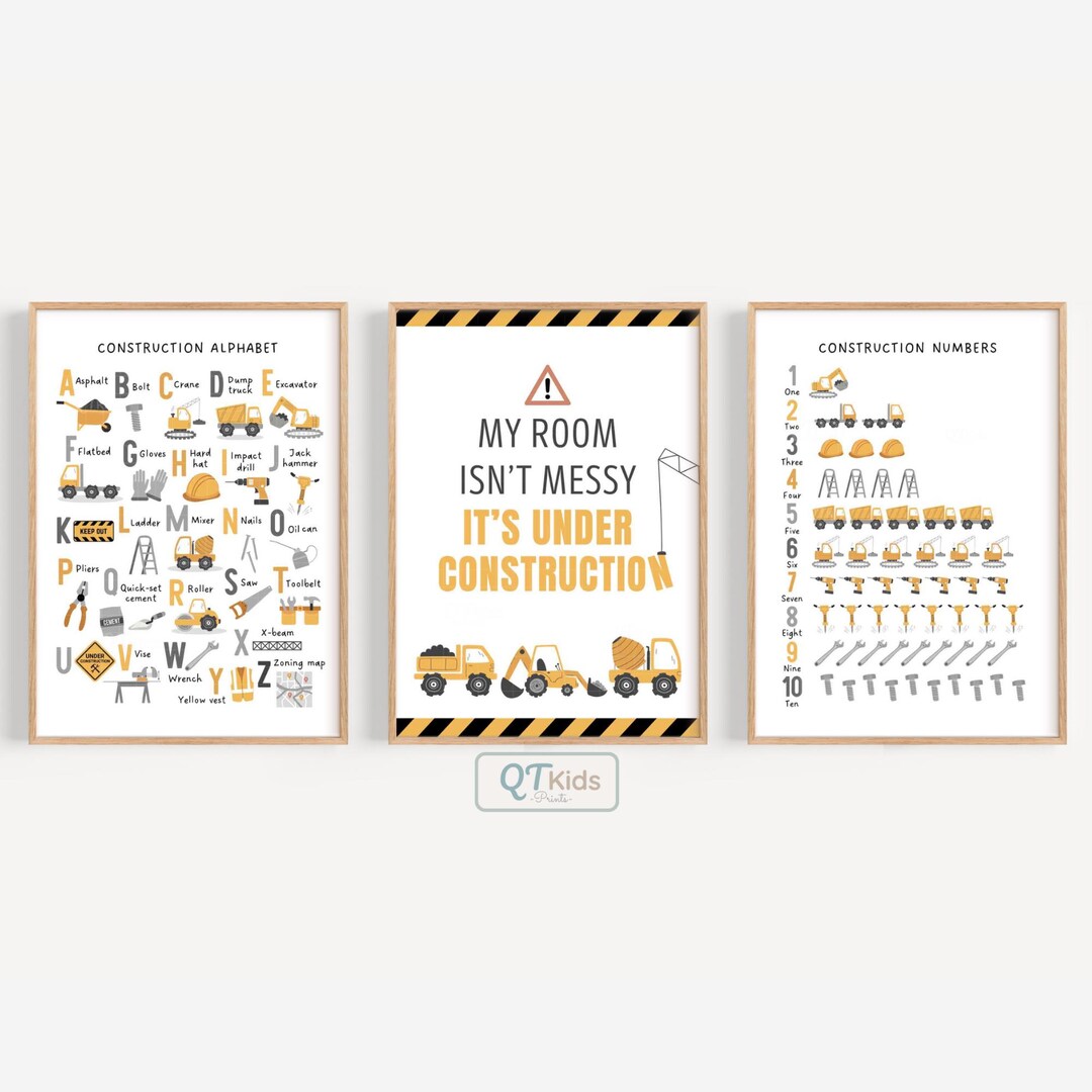 Construction Prints, ABC Alphabet Numbers, Toddler Playroom Decor, My ...