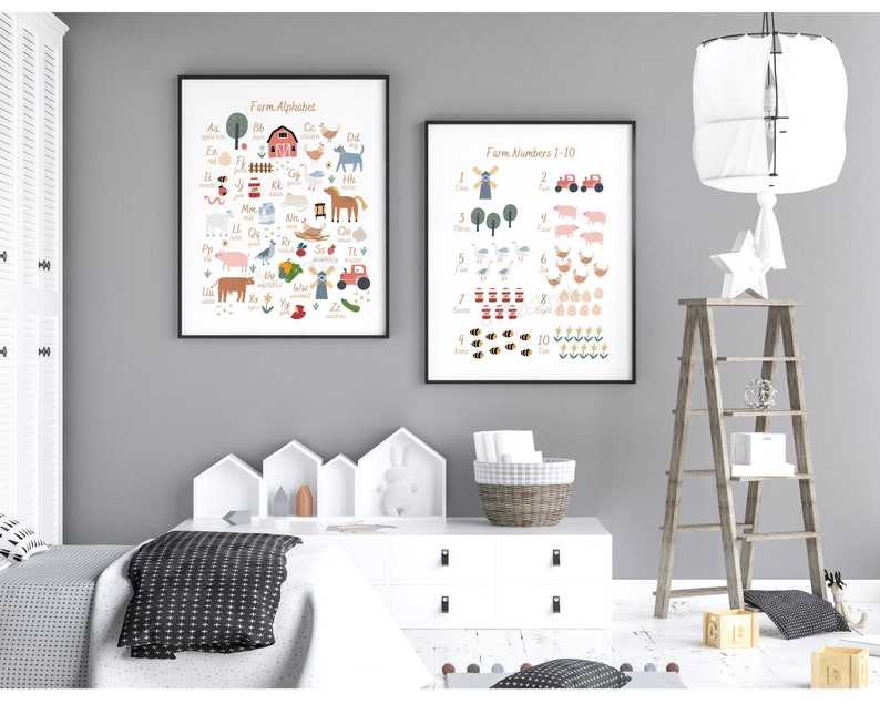 Farm Alphabet Numbers Prints Farm Nursery Wall Art Farm Kids - Etsy