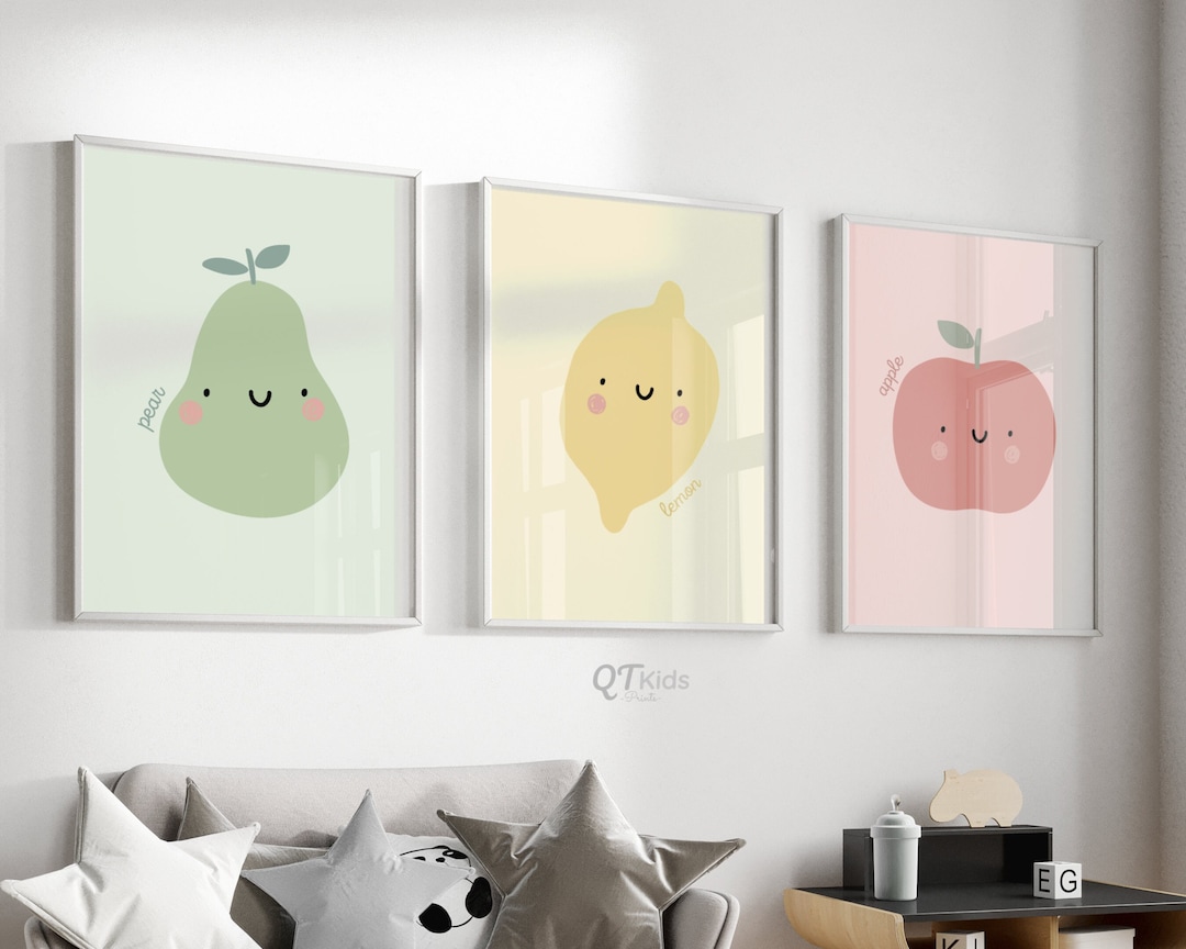 Fruit Nursery Wall Art, Cute Fruit Art Prints, Kids Playroom Wall Decor ...