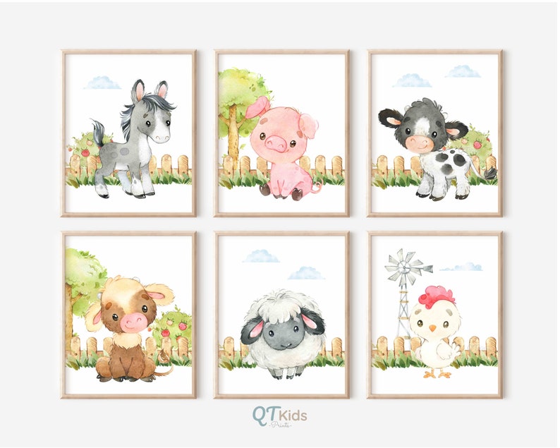 Farm Animal Prints Set of 6, Farm Nursery Printable Wall Art ...