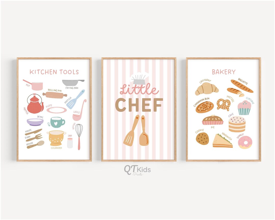 Kitchen Playroom Prints, Pretend Play Kitchen Printable Wall Art, Pink ...