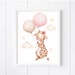 Girl Nursery Print, Baby Giraffe With Balloons, Pink Girl Room Decor ...
