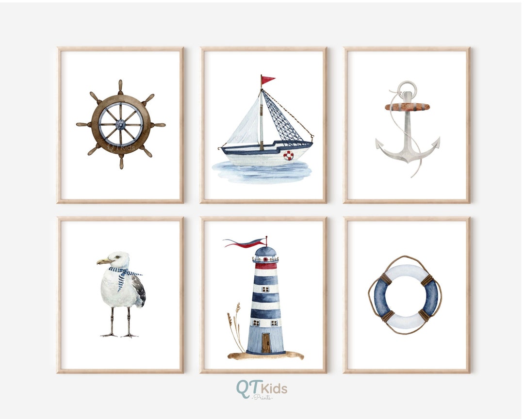 Nautical Nursery Prints, Sailboat Lighthouse Printable Wall Art ...