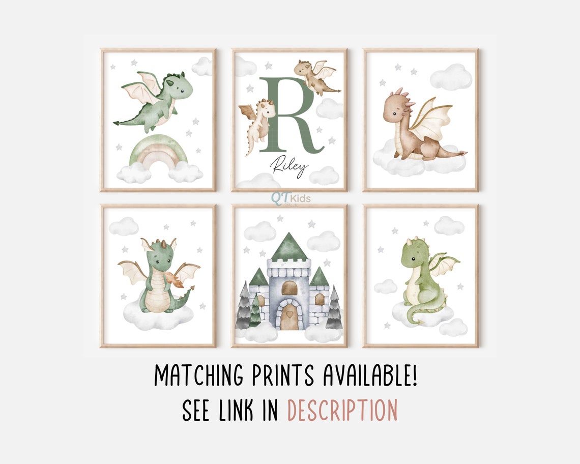 Personalized Dragon Nursery Print, Custom Boy Name Wall Art, Dragon ...