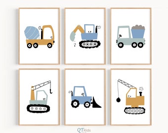 Set of 6 Construction Prints for Boy Nursery Trucks Printable Wall Art ...