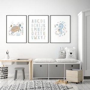 Sea Animals Alphabet Numbers Nursery Prints, Set of 6 ABC Posters ...