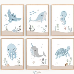 Under the Sea Nursery Prints, Ocean Animal Printable Wall Art, Neutral ...
