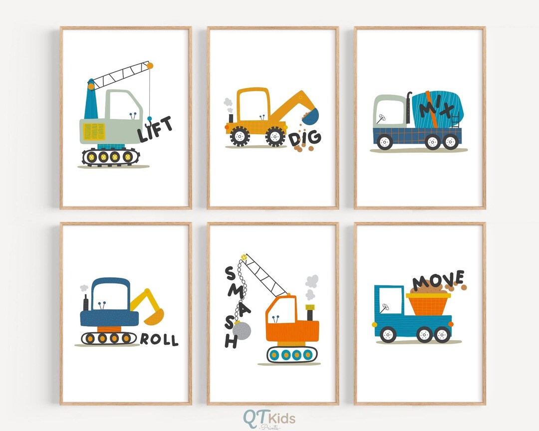 Set of 6 Construction Prints for Boy Nursery | Trucks Printable Wall ...