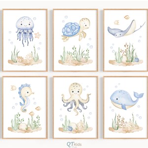 Sea Animals Nursery Prints, Ocean Animal Kids Room Wall Art, Under the ...