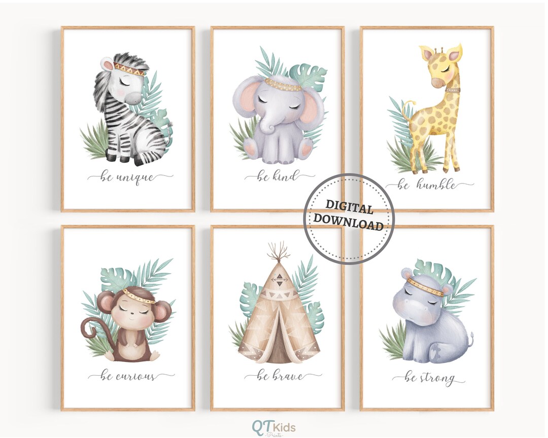 Safari Animals Prints, Kids Printable Wall Art, Neutral Nursery Animal ...