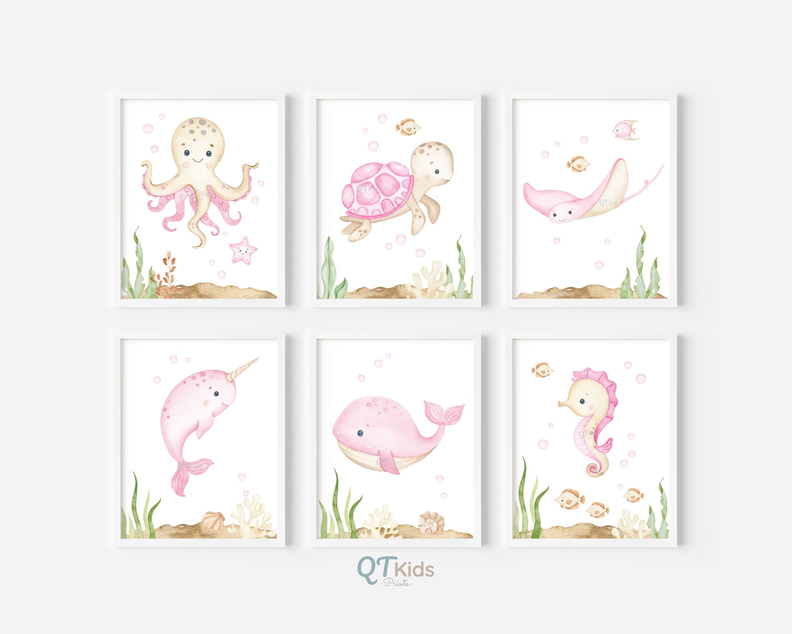 Sea Animal Prints Set Under the Sea Nursery Prints Girl - Etsy