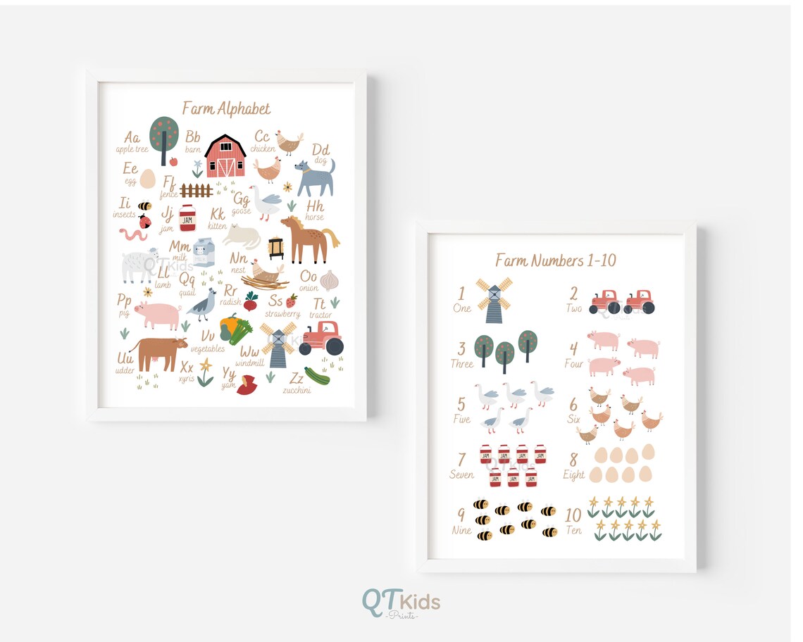 Farm Alphabet Numbers Prints, Farm Nursery Wall Art, Farm Kids Room ...
