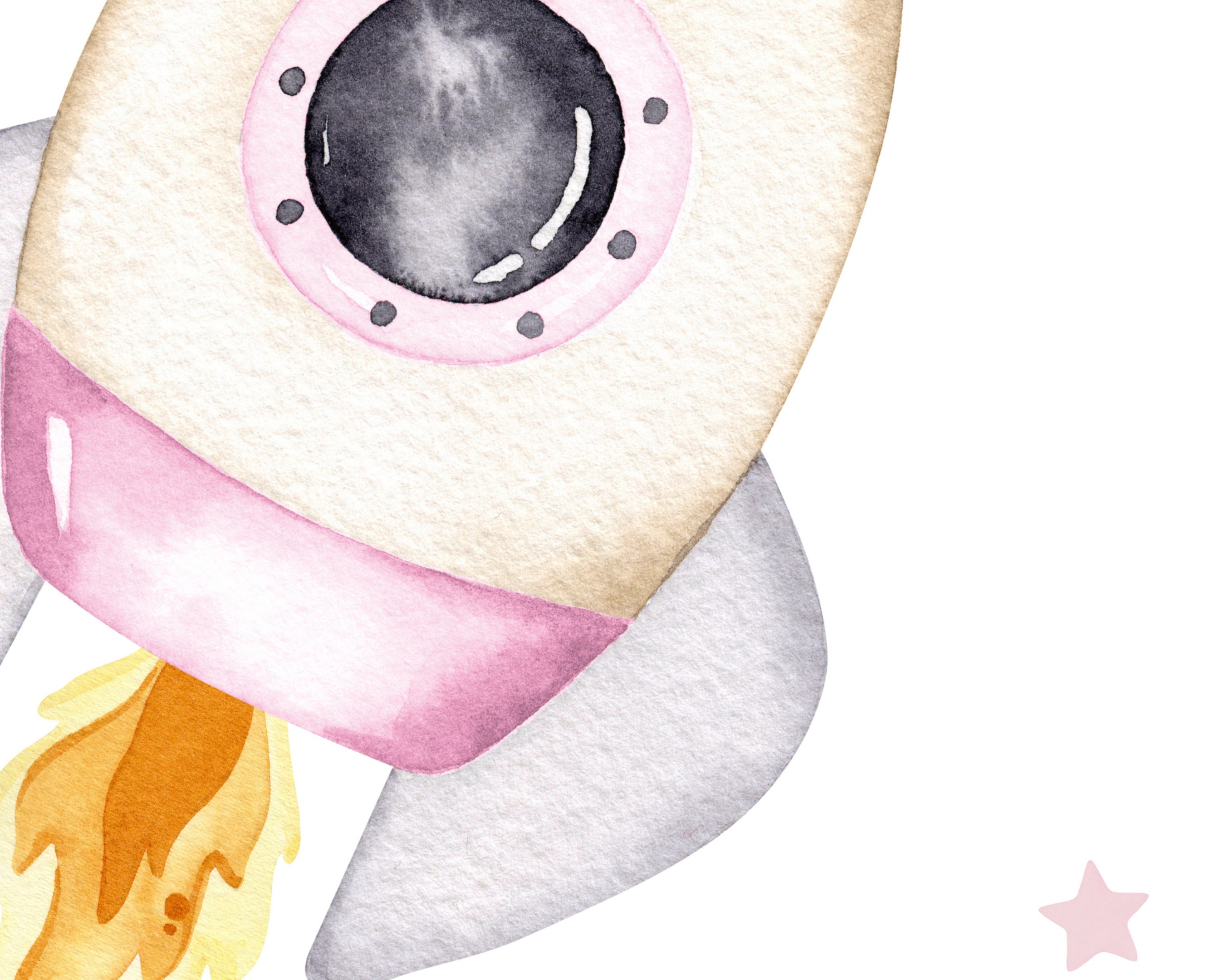 Pink Space Rocket Print, Outer Space Printable Wall Art, Girl Playroom ...