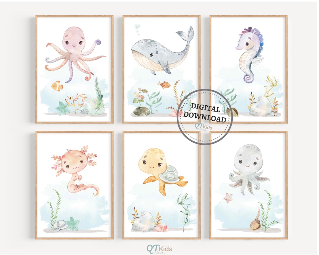 Sea Animal Nursery Prints, Ocean Animal Printable Wall Art, Ocean ...