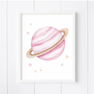 Pink Outer Space Nursery Prints, Girl Room Printable Wall Art, Playroom ...