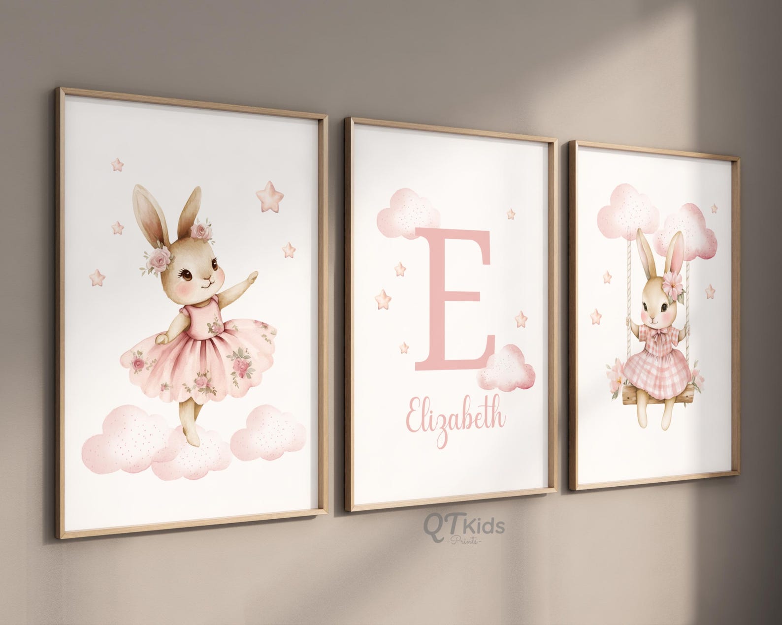 Personalized Pink Bunnies Nursery Prints, Baby Name Prints, Girl Room ...