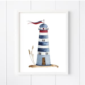 Nautical Nursery Prints, Sailboat Lighthouse Printable Wall Art, Seaside Ocean Boy Nursery Decor ...