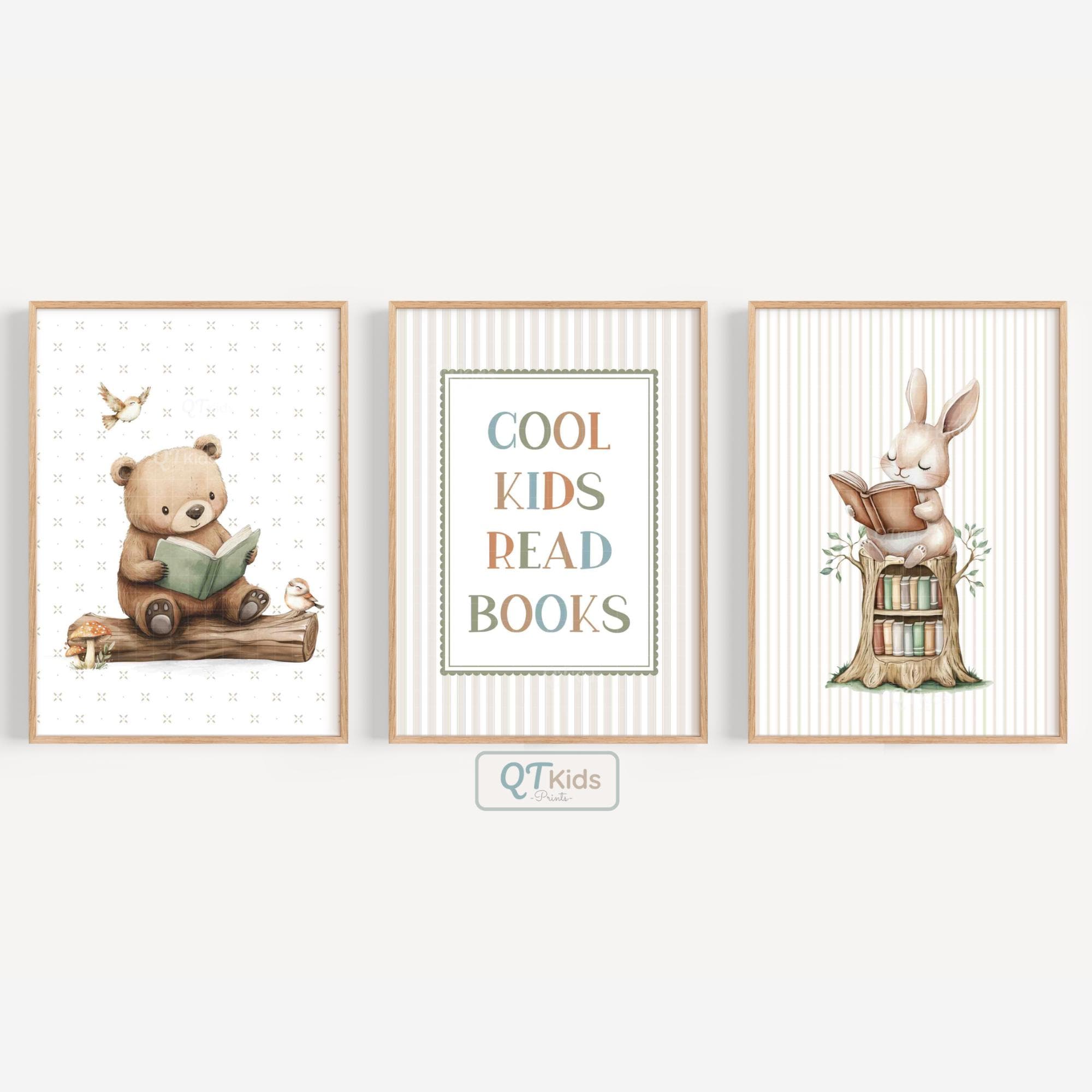 Reading Animals Nursery Prints, Cool Kids Read Books, Book Nook Wall ...