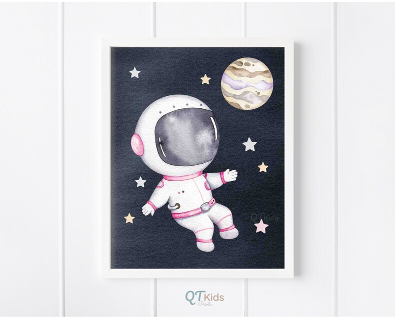 Personalized Space Prints, Custom Name Pink Astronaut Posters, Girl ...