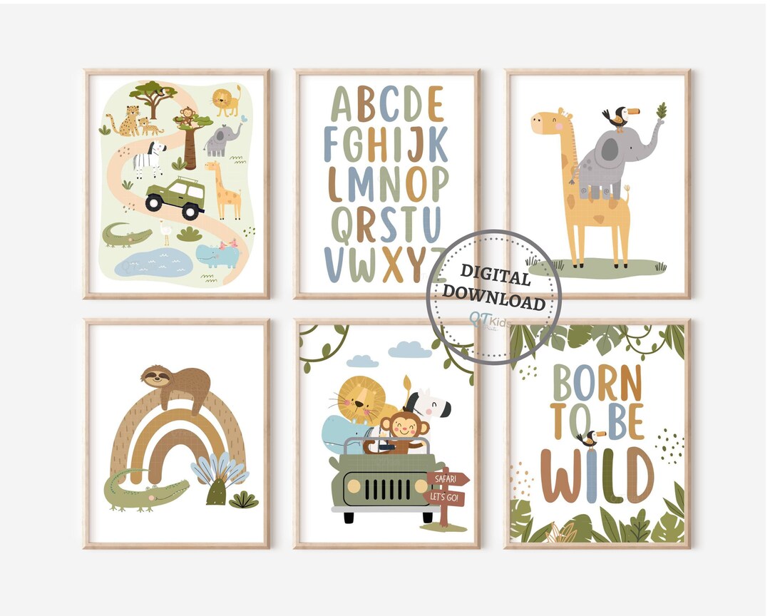 Safari Nursery Prints, Safari Animal Alphabet Printable Wall Art, Kids ...