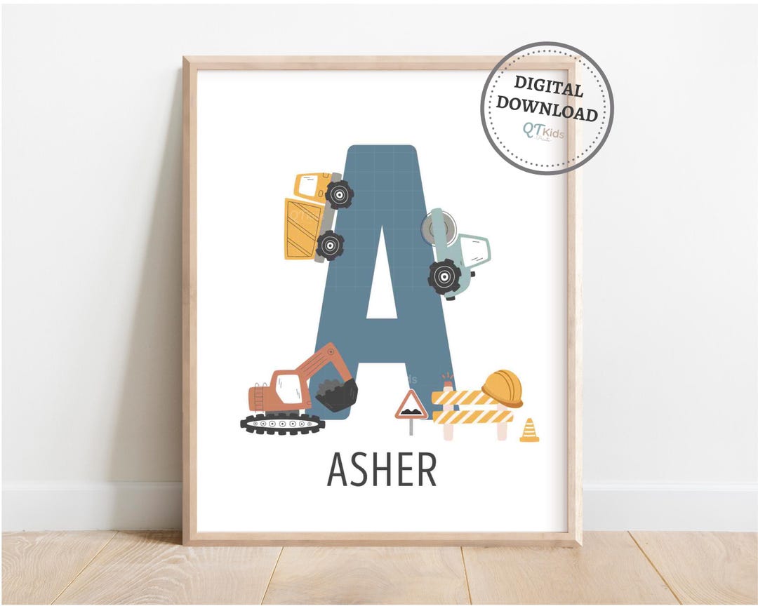 Construction Nursery Print, Personalized Construction Trucks Print ...