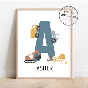 Construction Nursery Print, Personalized Construction Trucks Print ...