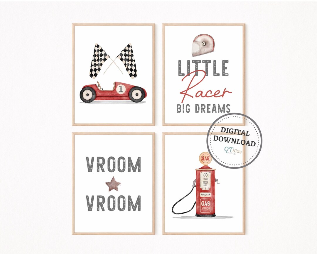Racing Car Nursery Prints, Boy Playroom Printable Wall Art, Red Race ...