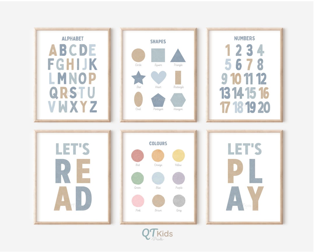 Educational Prints, Alphabet Numbers Shapes Colours, Boy Playroom ...