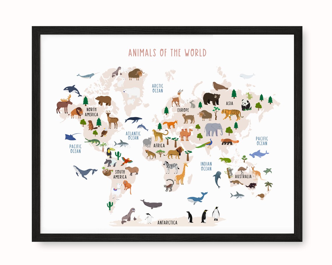Animal World Map Printable Kids Learning Poster Classroom - Etsy Australia