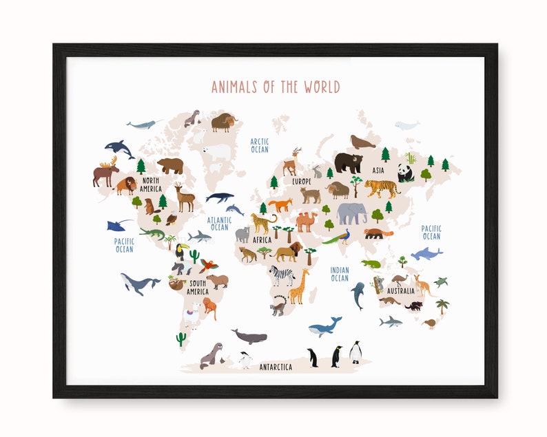 Animal World Map Printable Kids Learning Poster Classroom - Etsy Australia