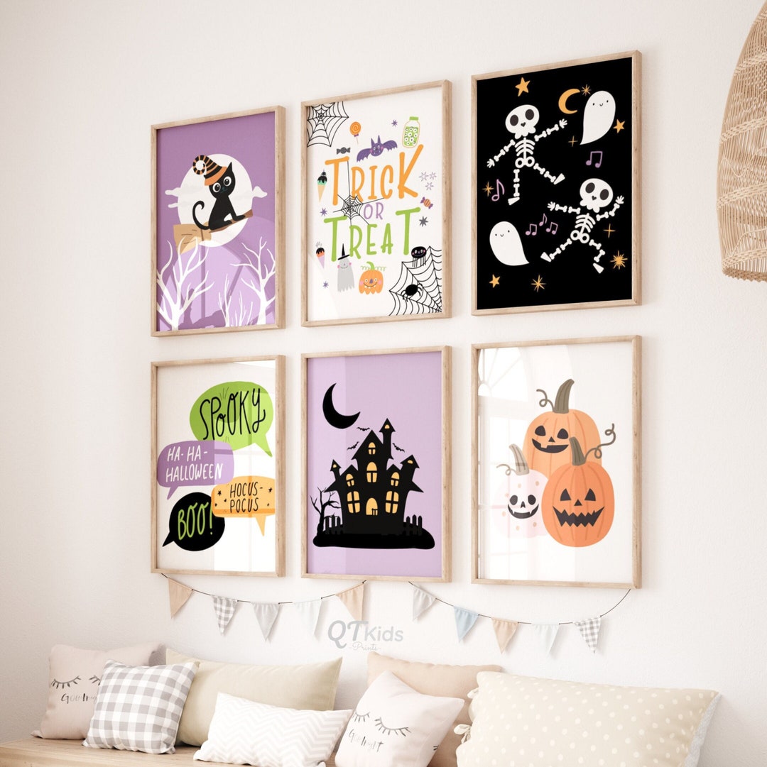 Halloween Print Set of 6, Kids Room Halloween Wall Art, Ghost Black Cat ...