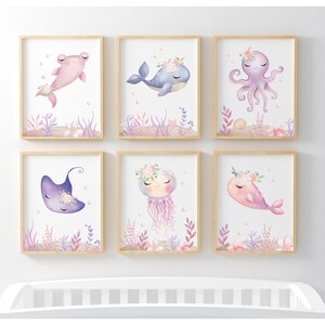 Sea Animal Nursery Prints, Girl Room Ocean Printable Wall Art, Under ...