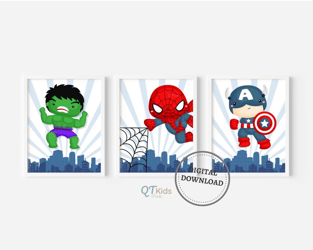 Superhero Prints, Boy Playroom Printable Wall Art, Superhero Wall Art ...