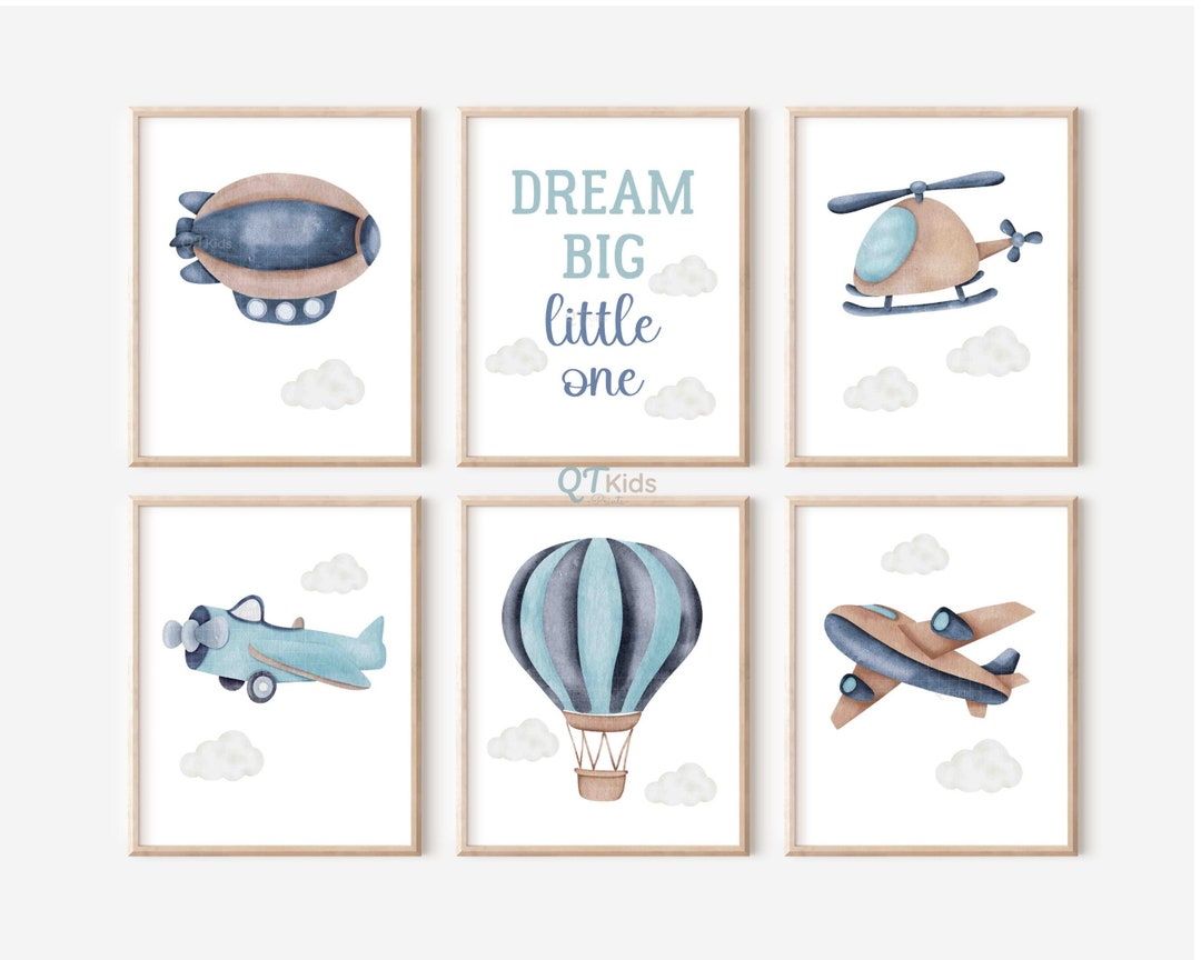 Air Transport Nursery Prints, Airplane Boy Room Wall Art, Dream Big ...