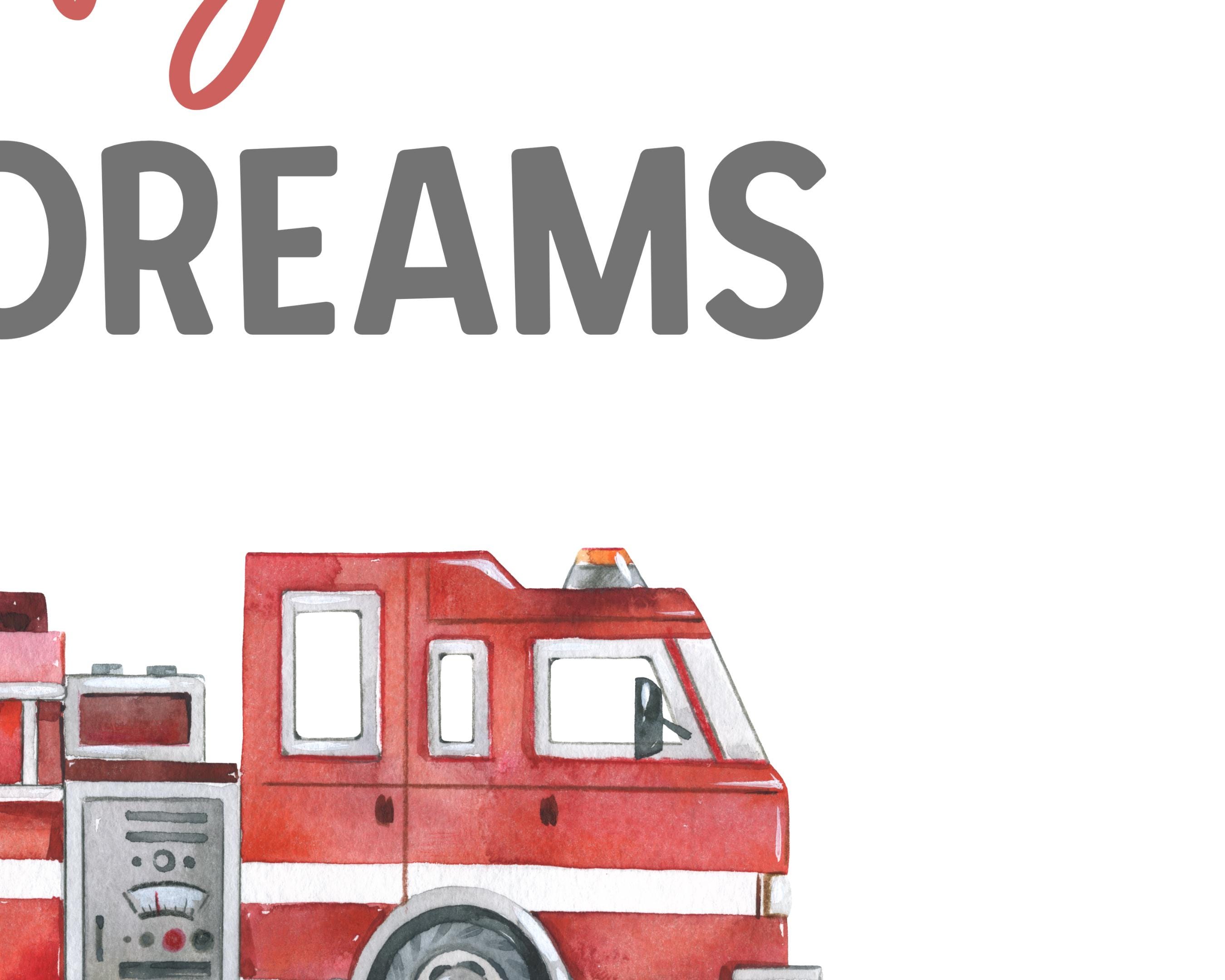 Fire Trucks Nursery Print, Firefighter Fire Engine Kids Room Wall Art ...